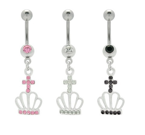 Dangle Cross Jeweled Belly Button Ring