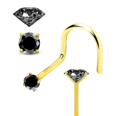 14K Solid Rose Gold 20ga Nose Screw with 2mm Prong-Set Clear CZ Gem