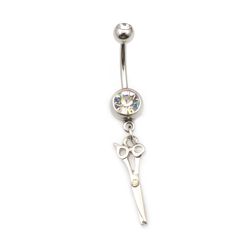Scissor Design with CZ Belly Button Ring 14g