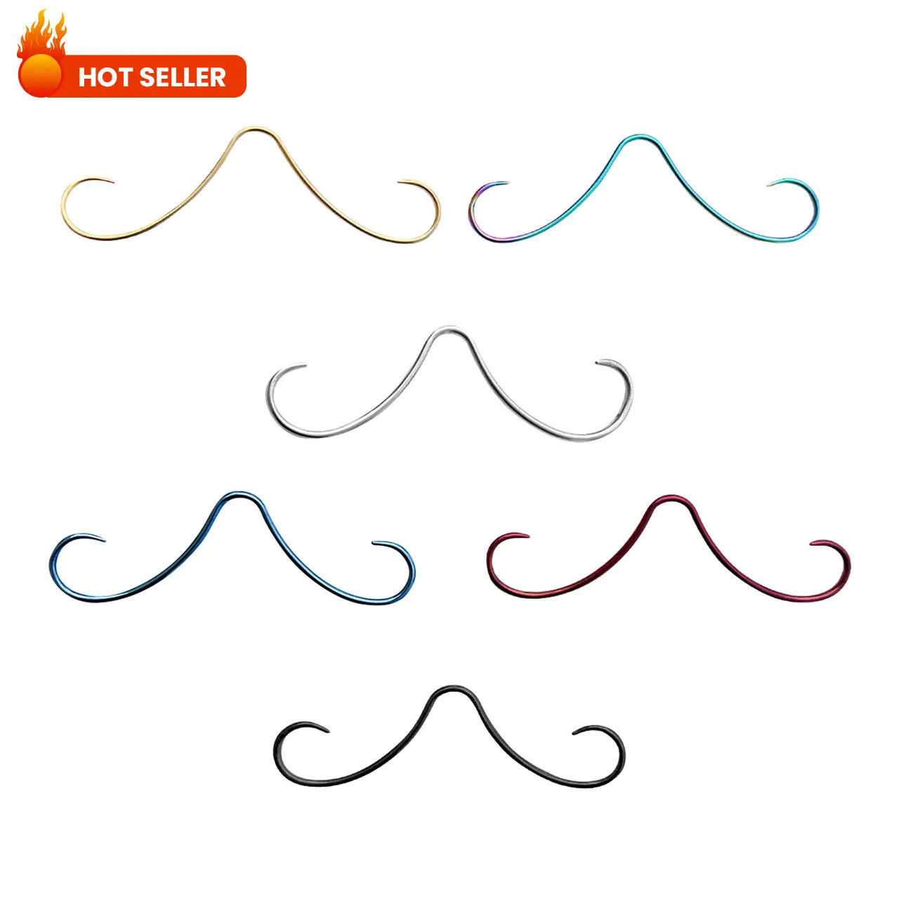 PVD Rainbow Mustache Septum Ring 16G 68mm