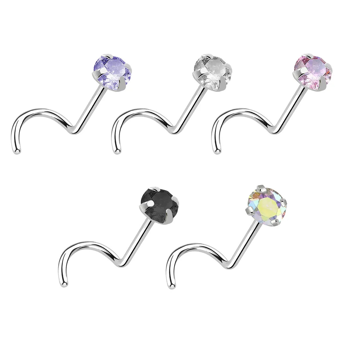 Nose Stud Screw Ring 20G 316L Stainless Steel with Opalite Stone