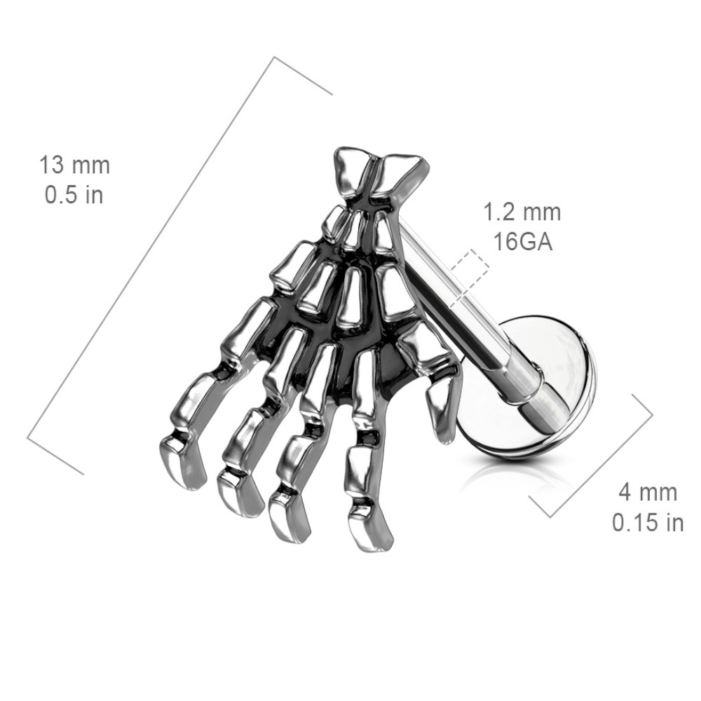 Skeleton Hand Labret Stud | Flat Back Studs