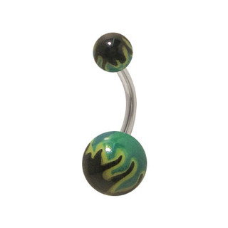Green and Blue Flames Belly Button Ring
