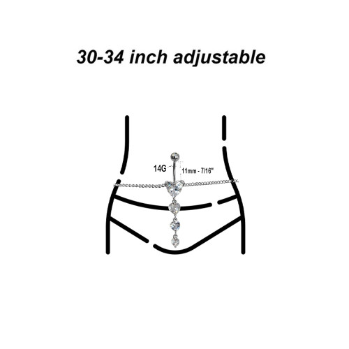 Belly Chain Navel Ring Surgical Steel Waist Belly Chain with Triple CZ ...
