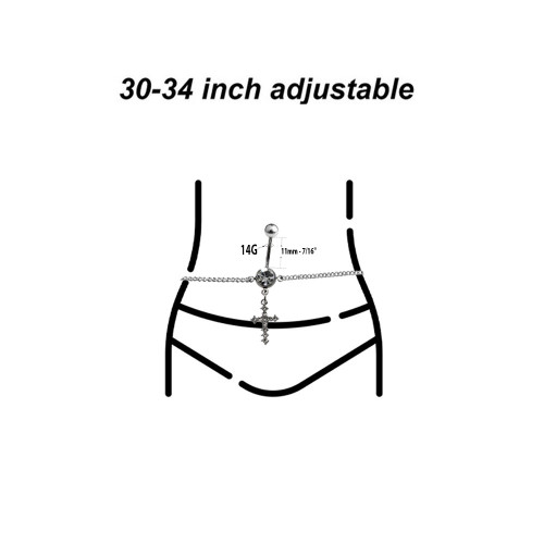Belly Chain Navel Ring Surgical Steel Waist Belly Chain with Small CZ ...
