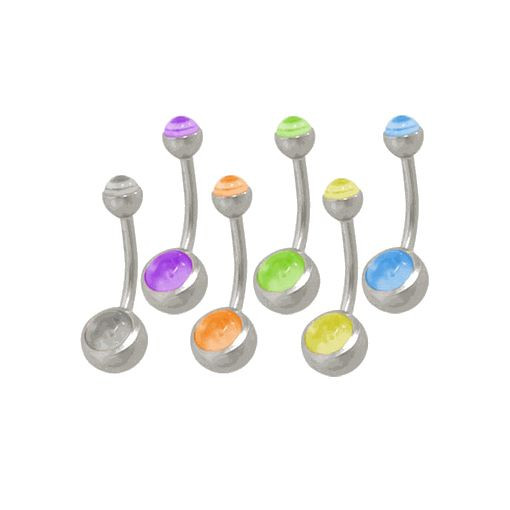 Belly Button Ring Surgical Steel with UV Marble Acrylic Beads - MS2