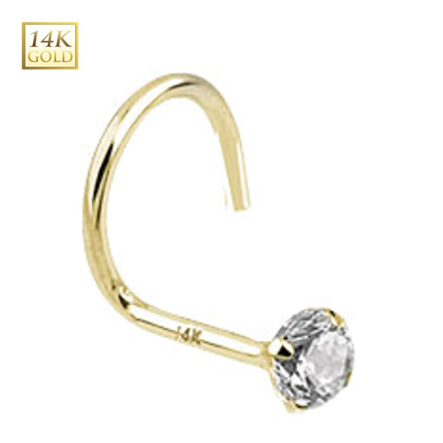 Bezel CZ Corkscrew Nose Rings Studs