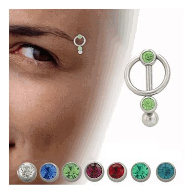 Sterling Silver Eyebrow Ring with Three Jewel Design
