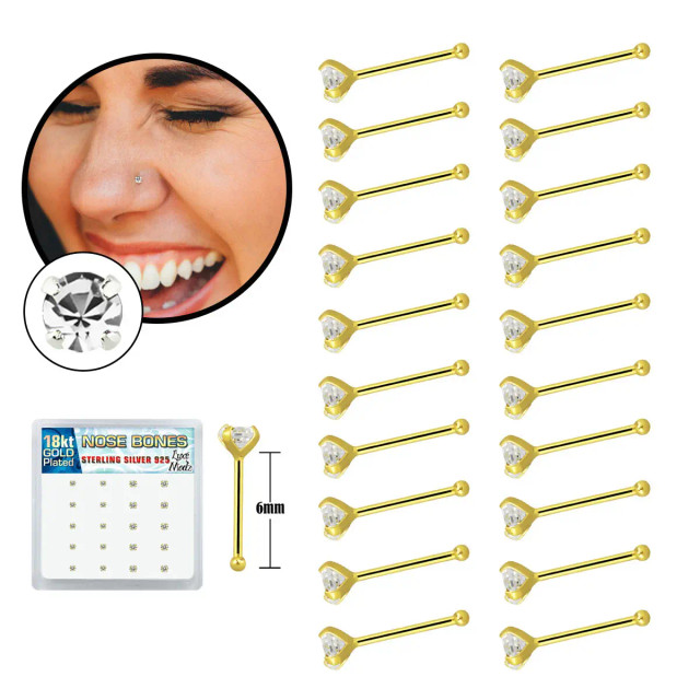 22G Pack of 20pcs Crystal CZ Bendable Bone Nose Stud Ring