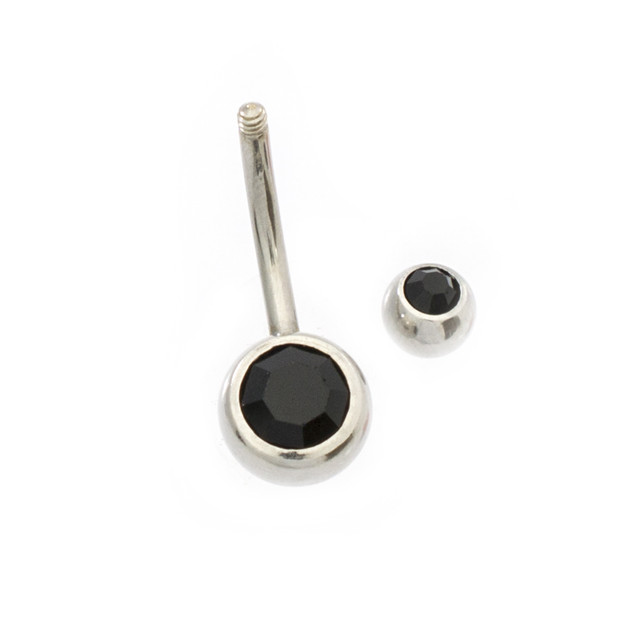 Pack of 2 Belly Button Rings- Panda Design Dangle & Double Black CZ 14ga
