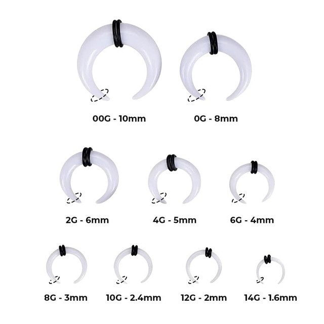 White Acrylic Buffalo Septum Pincher Crescent Tapers 2PCS