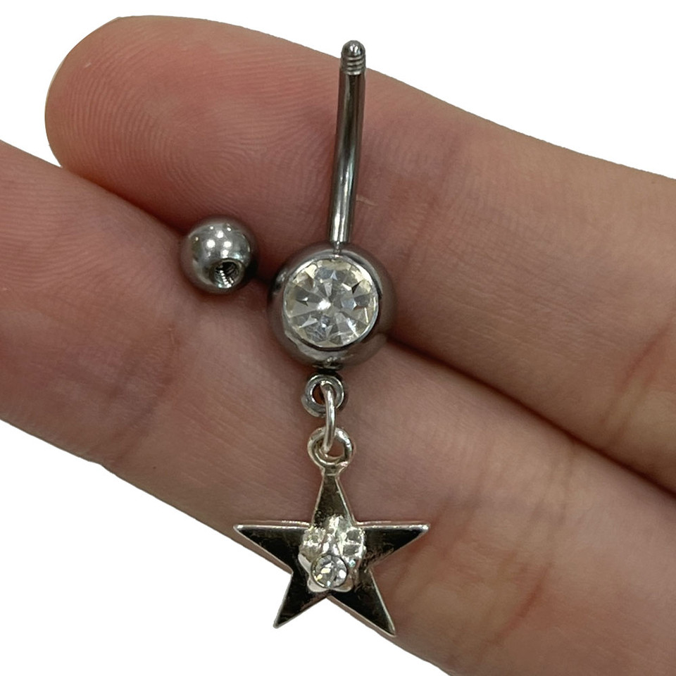 Fancy Star Fish Belly with Multicolored Faux Pearls Belly Button Ring 14G