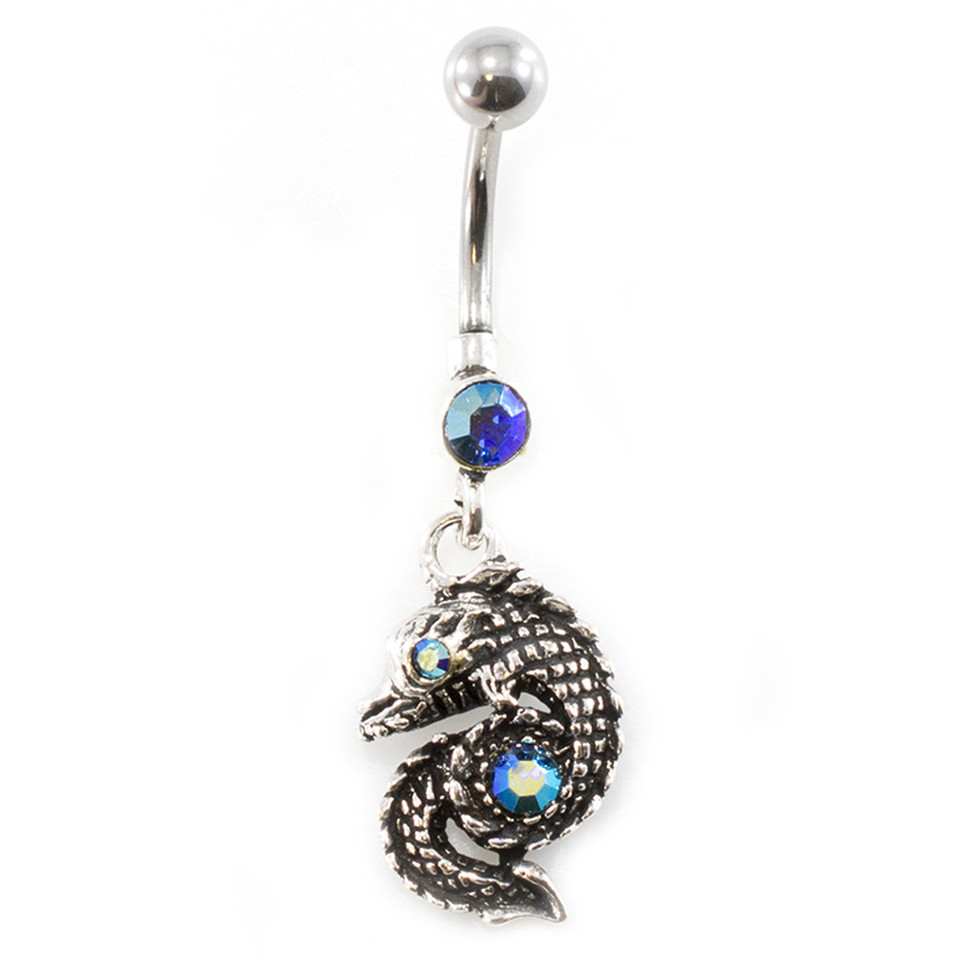 Crystal CZ Dangle Dragon Belly Button Rings 14G 10mm