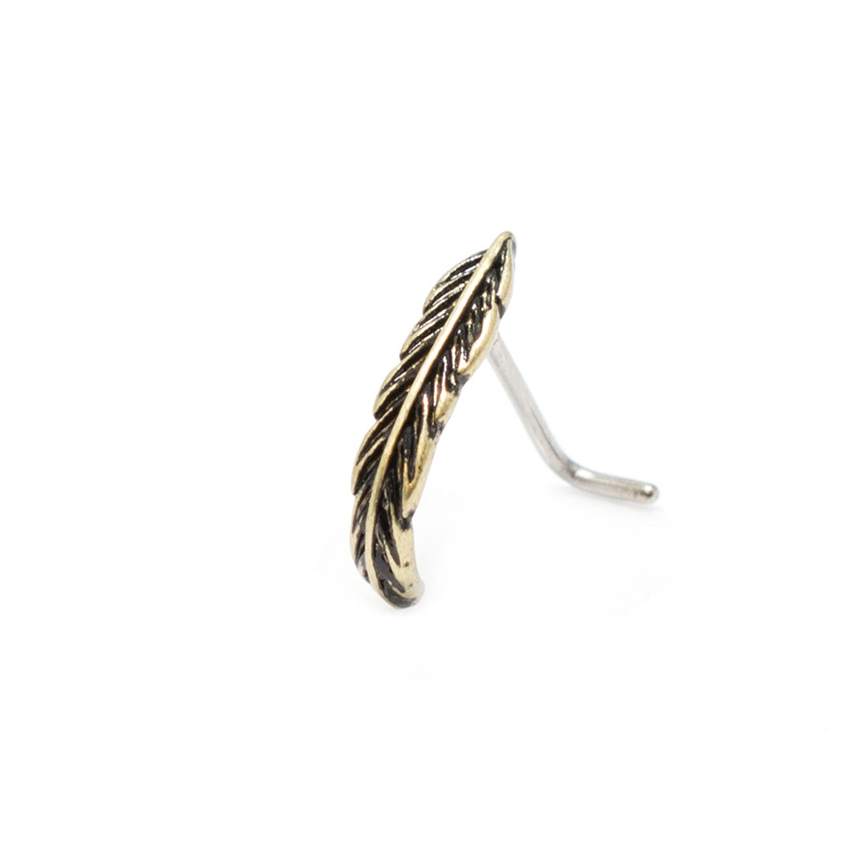 Leaf Design Gold "L" Bend 316L Surgical Steel Nose Stud Crawler 20Ga