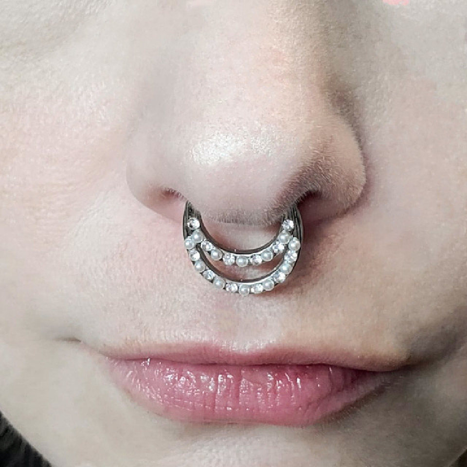 CZ Pearl Double Row Hinged Segment Ring 16G 10mm