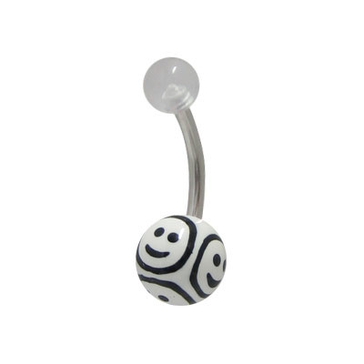 Smiley Face Solid G5 Titanium Belly Button Ring Body Jewelry