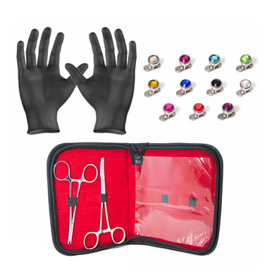 Dermal Body Piercing Kit - 2 Stainless Steel Forceps with 11 Dermal ...