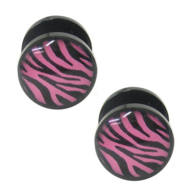 Pink Black Acrylic Tiger Skin Screw Fit Plugs Ear Gauges