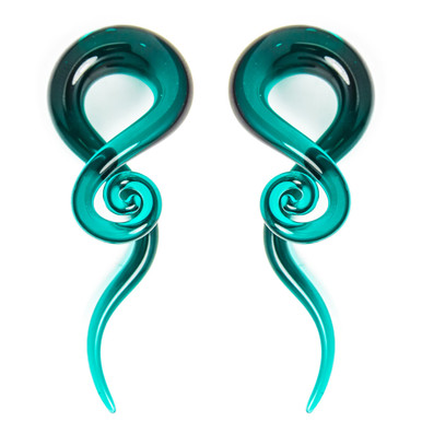 Twisted Turquoise Pyrex Glass Spiral Tapers Plugs Ear Gauges