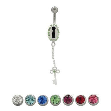 Key Belly Button Ring surgical steel with danlging design