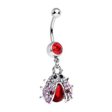 Dangle Love Bug CZ Belly Button Rings Piercings 14G 10mm