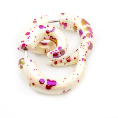 Faux Ear Tapers Spiral Design with Colorful Paint Splash 16g