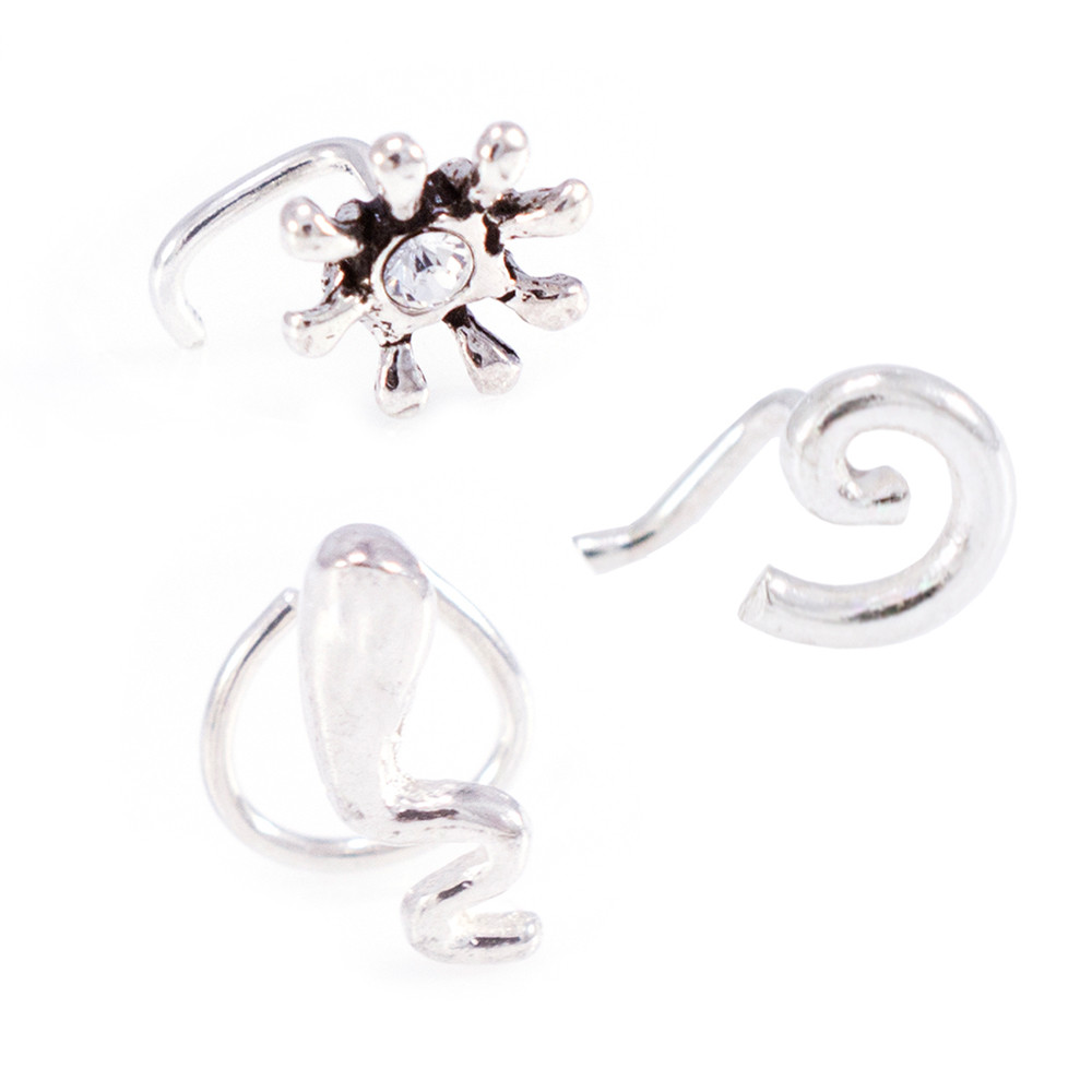 Set of Flower Baby Snail and Spiral Design Nose Screw Rings 22g 3pcs