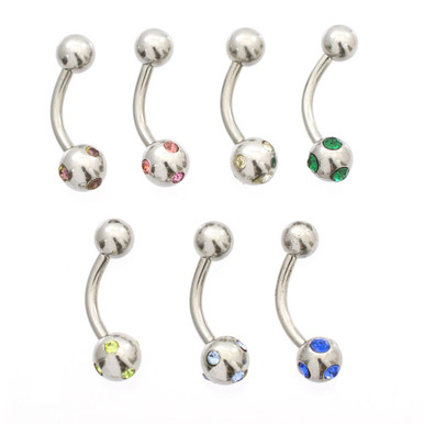 Small CZ Belly Button Ring 14ga Surgical Steel - Sold Each