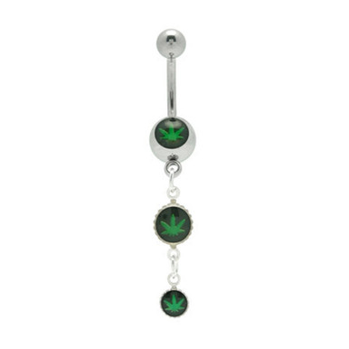 Triple Green Pot Leaf Logo Belly Button Ring Piercings 14G 10mm