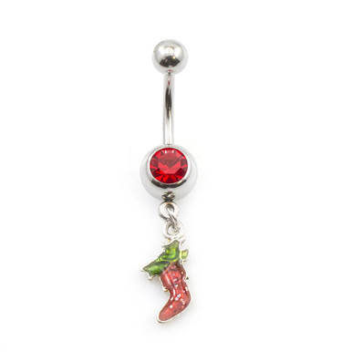Red Stocking Jeweled Navel Ring