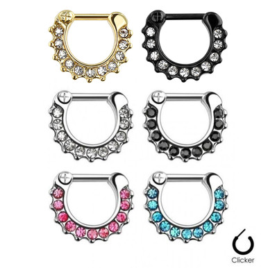Septum Clicker CZ Jewels Surgical Steen Ion Plated 16 or 14 Gauge - 6 ...
