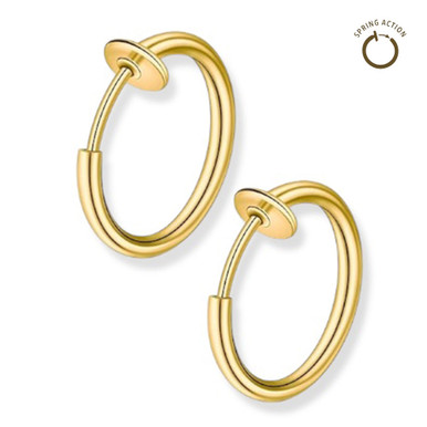 PVD Gold Fake Clip On Ring | Spring Loaded Earrings Hoop