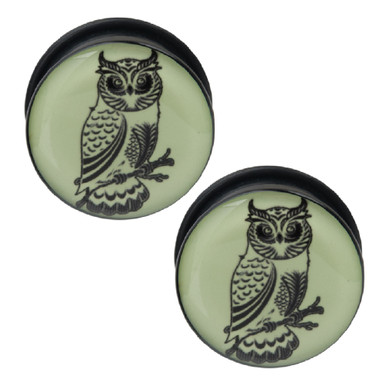 Single Flare Glow In Dark Acrylic Owl Plugs Ear Gauges