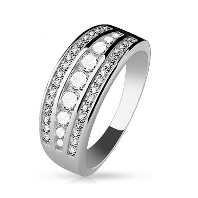 Sterling .925 Silver Ring with Large and Small Paved CZ Gems