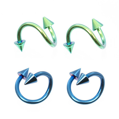 Pack of 4 Twister Rings Anodized Ion Plated Titanium Blue and Green ...