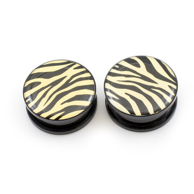 Black Acrylic Tiger Skin Screw Fit Plugs Ear Gauges