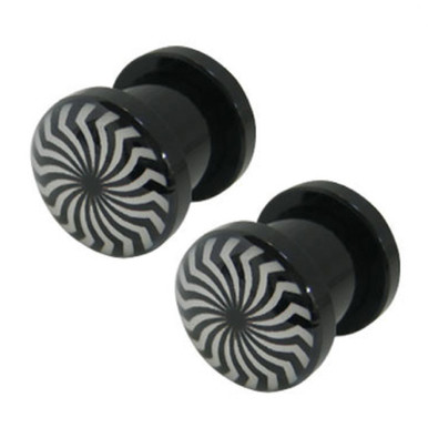 Black Acrylic Eye Swirl Screw Fit Plugs Ear Gauges