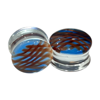 Blue Red Striped Pyrex Glass Plugs Ear Gauges