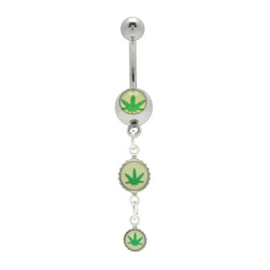 Triple Pot Leaf Logo Belly Button Rings Piercings 14G 10mm
