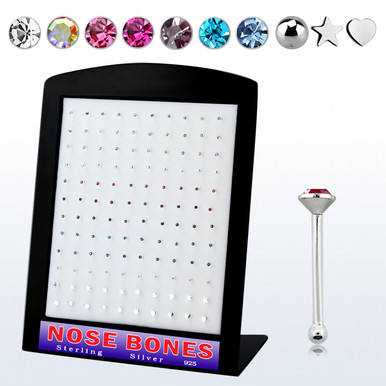 Nose bone studs acrylic display with 120 pcs of sterling silver 22g/0 ...