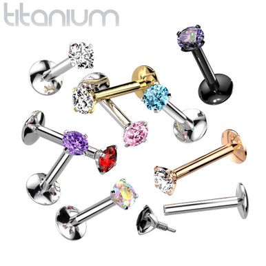 Titanium Prong CZ Convex Base Labret Studs Piercing 16G