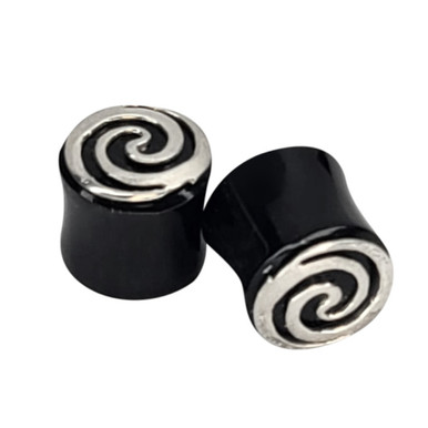 Organic Bone Silver Spiral Saddle Plugs Ear Gauges