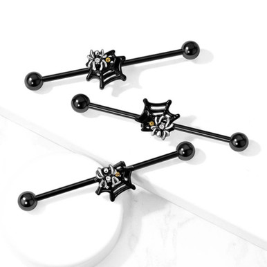 PVD Black Spider Web Industrial Barbell 14G 38mm