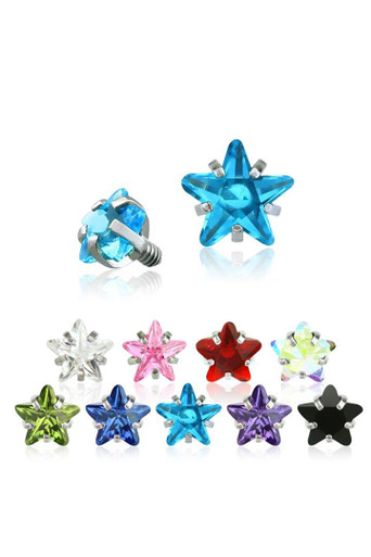 9 Prong Set Star Gem Internally Threaded Dermal Tops