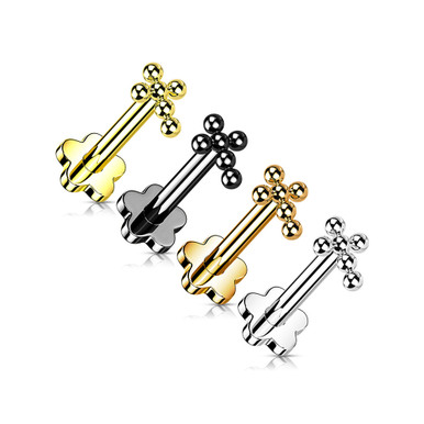 Titanium Beaded Ball Cross Labret Studs