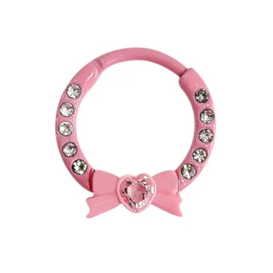 Heart Bow CZ Hinged Segment Septum Ring Clicker Hoop 16G 10mm