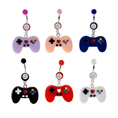 Belly Navel Ring Dangle Acrylic Game Controller Charm Surgical Steel 14 ...