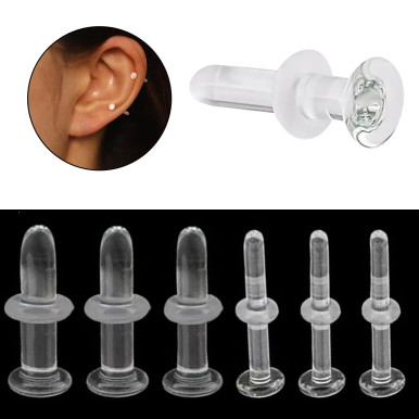 20G 18G 16G 14G 12G 10G 8G Clear Glass Piercing Retainer Flat Back Labret Stud 1 2 Inch