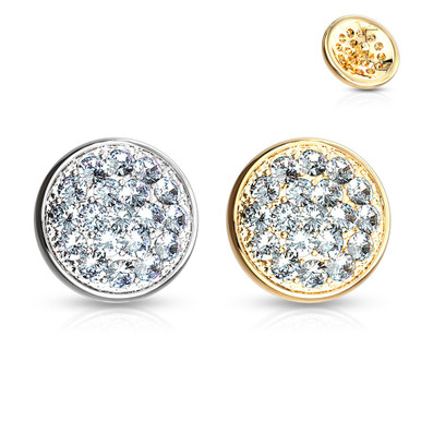 14K Solid Gold Paved CZ Dermal Tops 14G 6mm