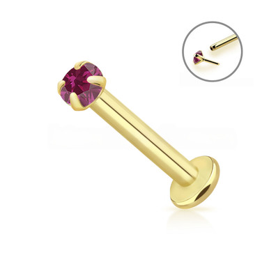14k Gold Push In Genuine Ruby Labret Stud 16G